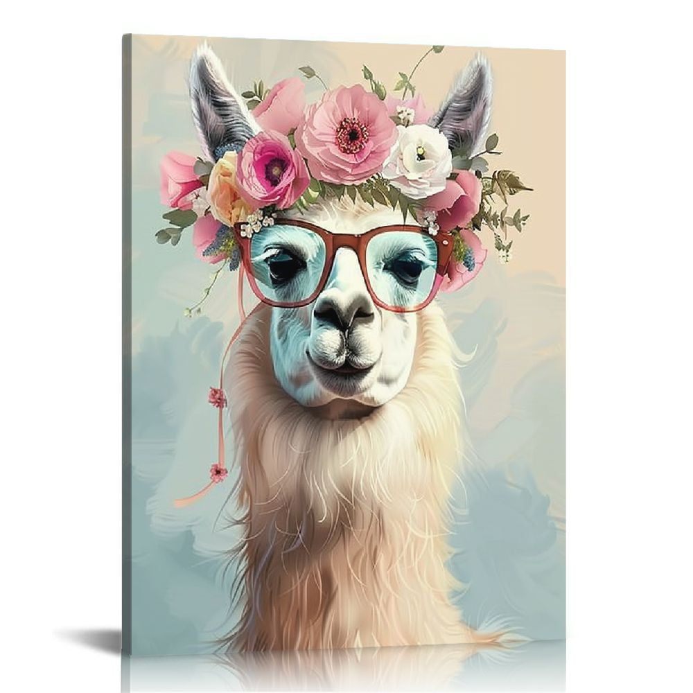 QKZF Cute Alpaca Wall Art Abstract Wall Art Pink Roses Pictures for ...