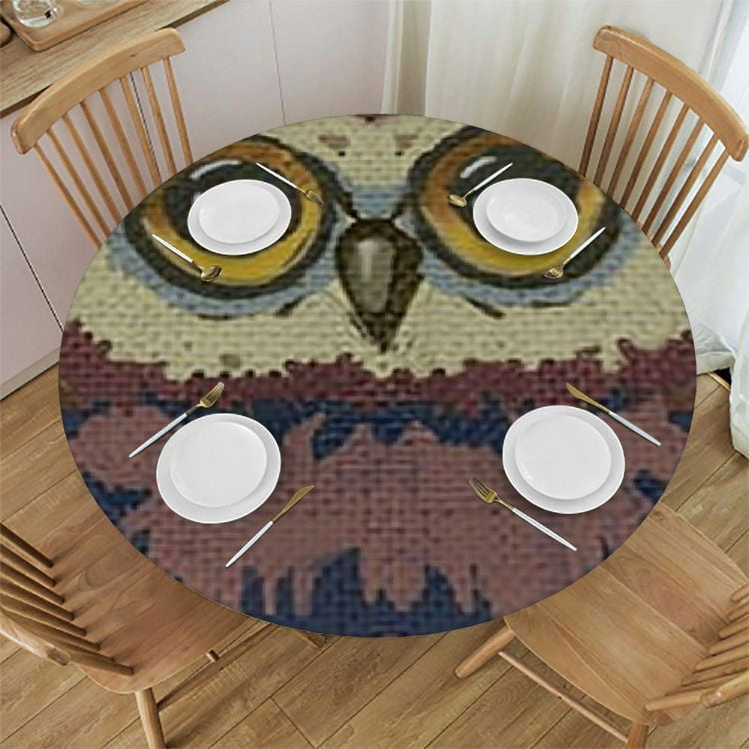 QKZF Cute Animal Bird Owl Round Fitted Tablecloth with Umbrella Hole ...