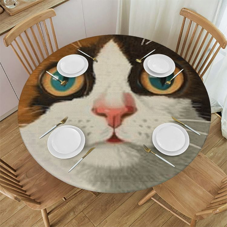 QKZF Cute Animal Cat Round Fitted Tablecloth with Umbrella Hole and ...