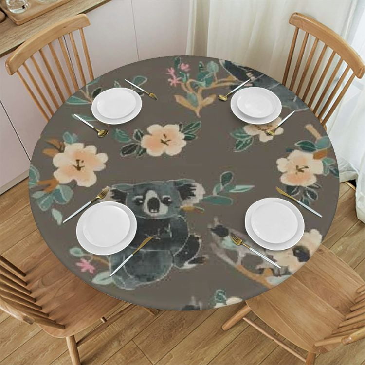 QKZF Cute Different Poses Climbing Printed Lace Round Table Cover ...