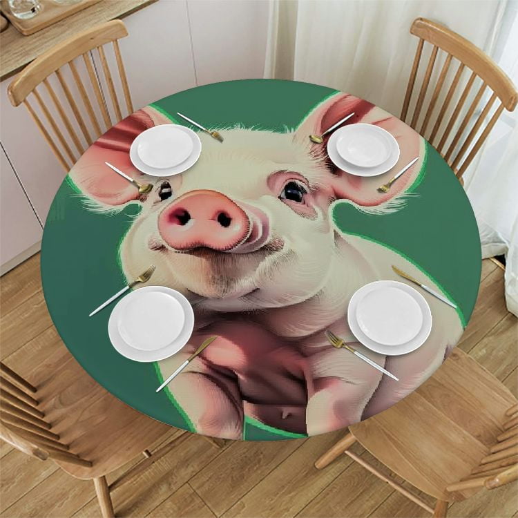 QKZF Cute Long Ear PigRound Tablecloth â€“ Fabric for Indoor Outdoor ...