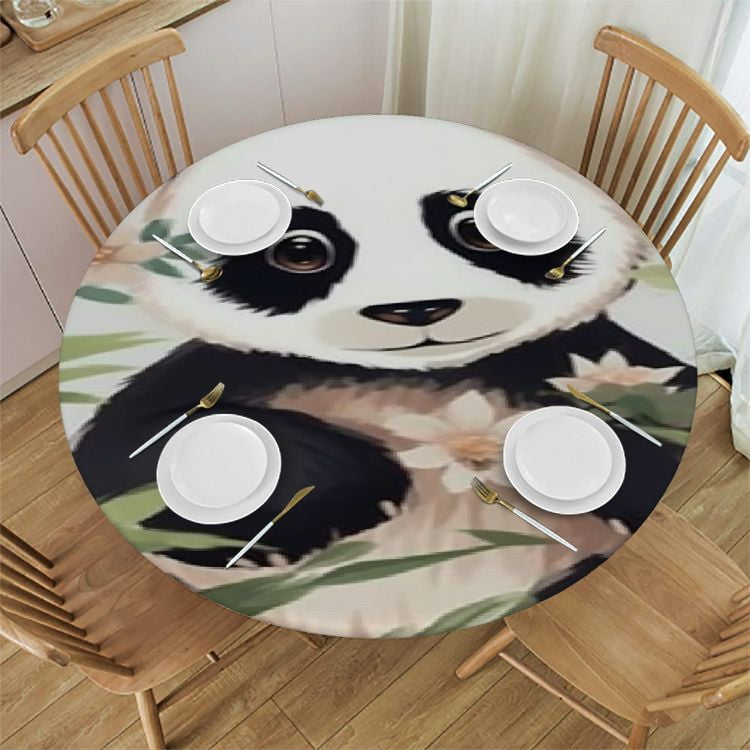 QKZF Cute Panda Table Cloths,Kawaii Black White Panda Leaves Plant ...