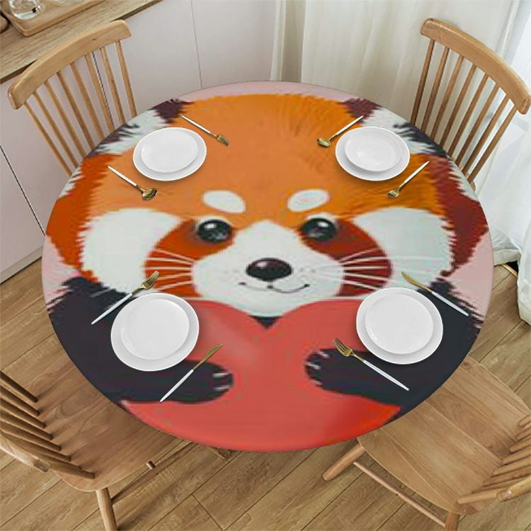 QKZF Cute Red Panda Tablecloths,Pink Love Stars Pattern Table Cloth ...