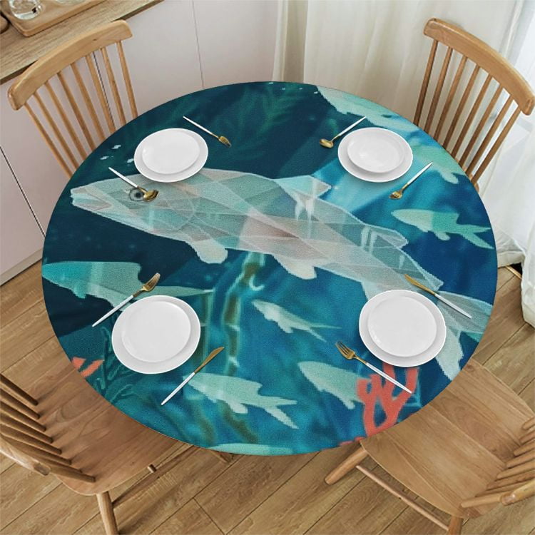 QKZF Deep Blue Animal WhaleRound Tablecloth â€“ Fabric for Indoor ...