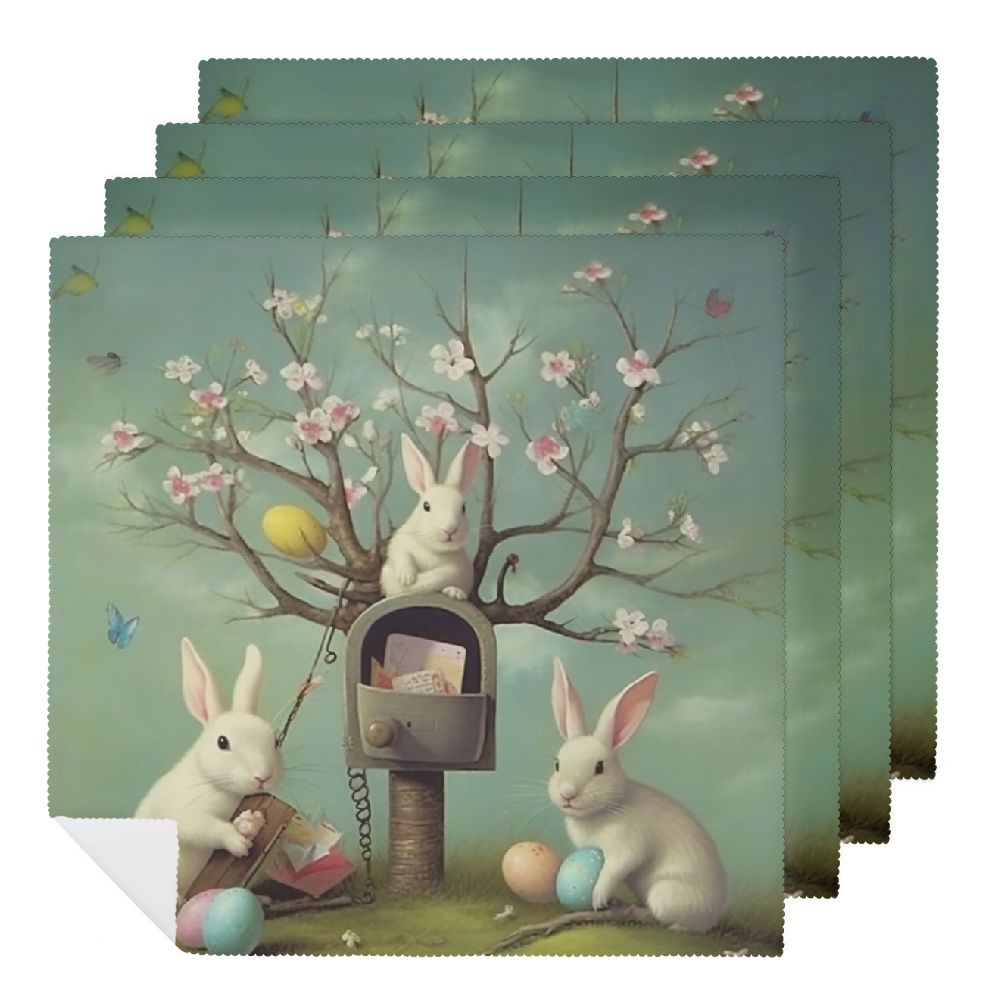QKZF Easter Cloth Napkins, Easter Bunny Eggs Flower Bird Square Premium ...