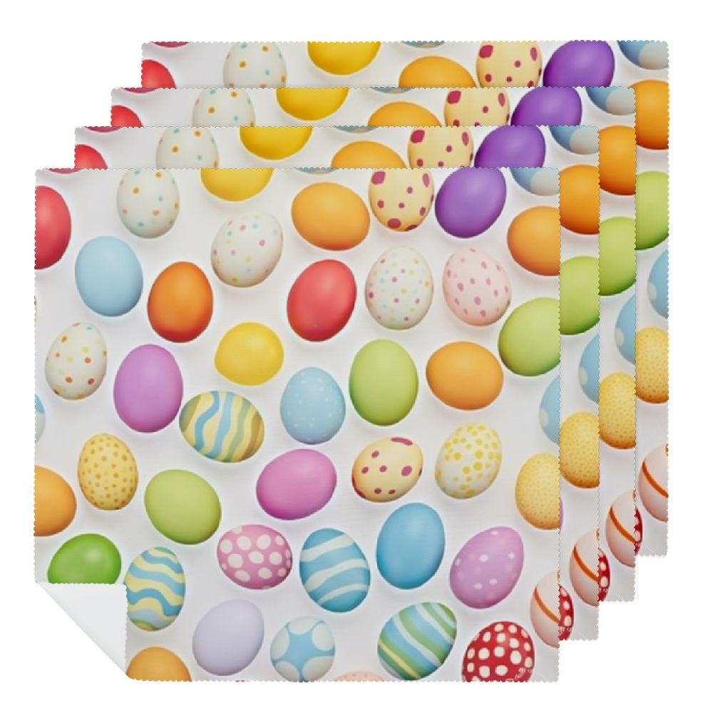 QKZF Easter Eggs Cloth Napkins Polyester Colorful Eggs Dinner Napkins ...