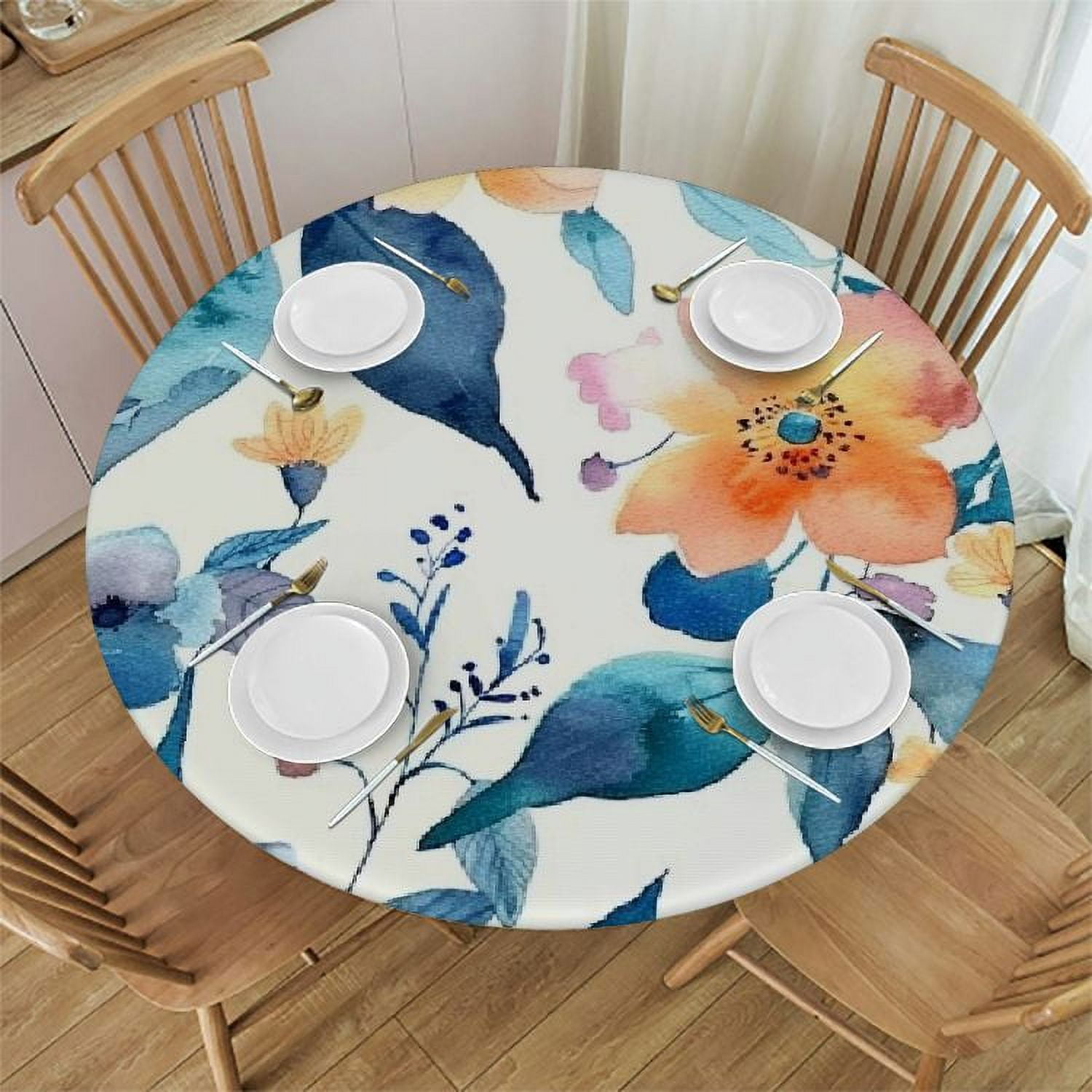 QKZF Elastic Edged Flannel Backed Vinyl Fitted Table Cover - Floating ...