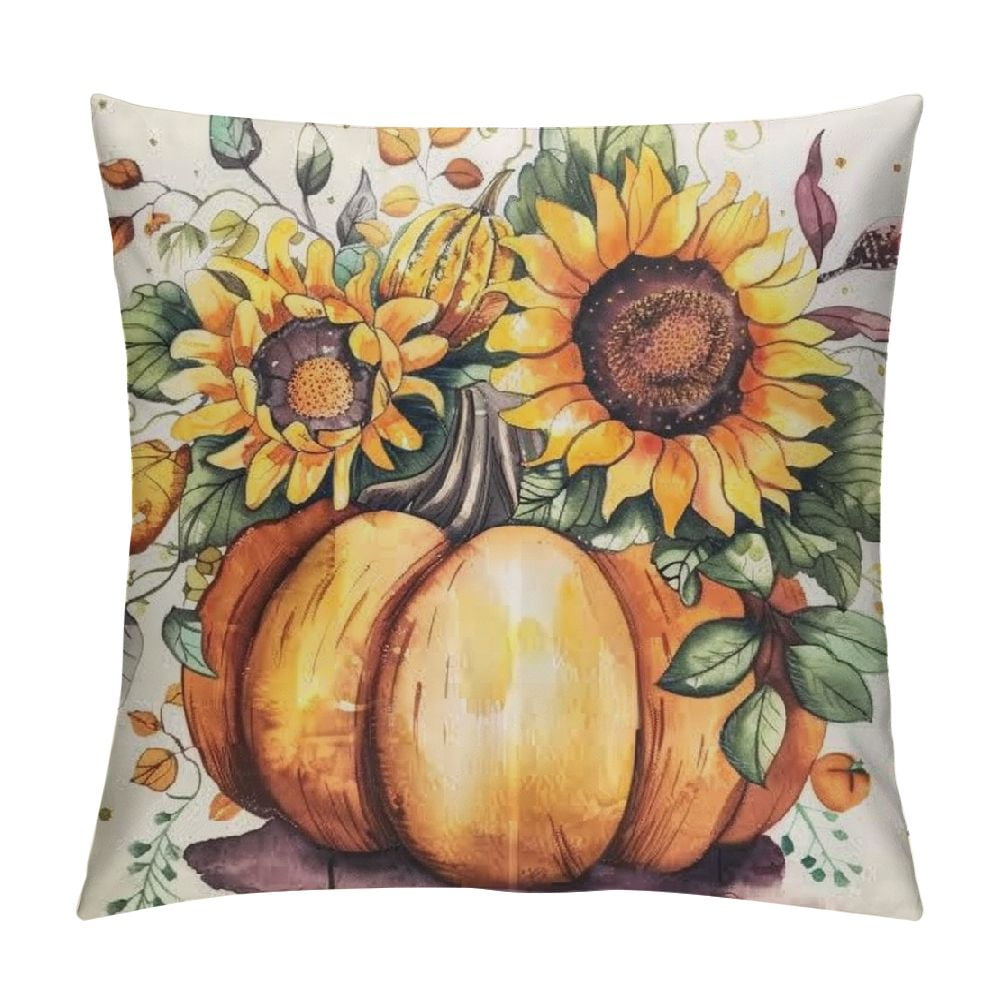 QKZF Fall Pillow Covers for Fall Decor Pumpkin Sunflower Vase Outdoor ...