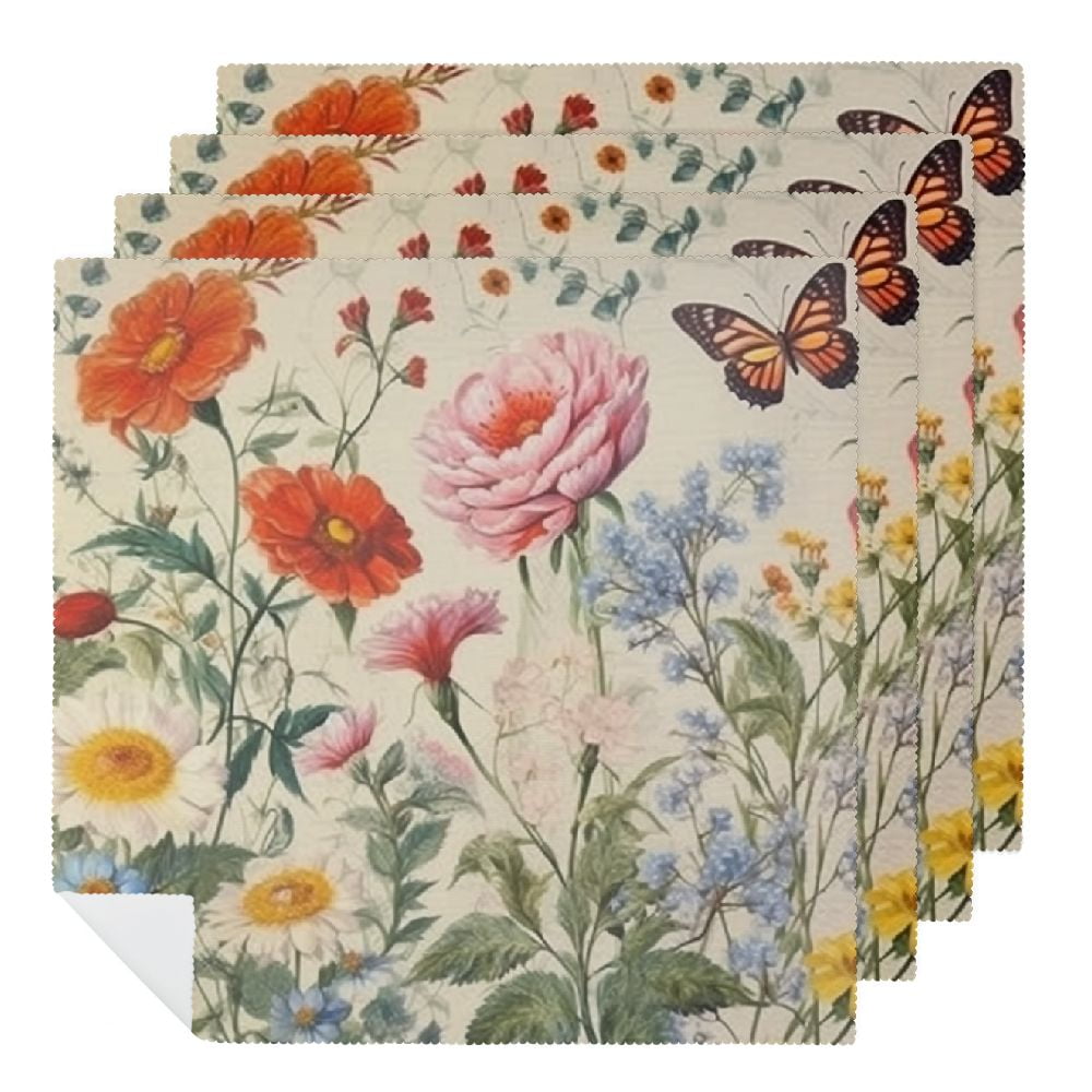 QKZF Floral Cloth Napkins Vintage Wildflower Luncheon Cocktail Napkin ...