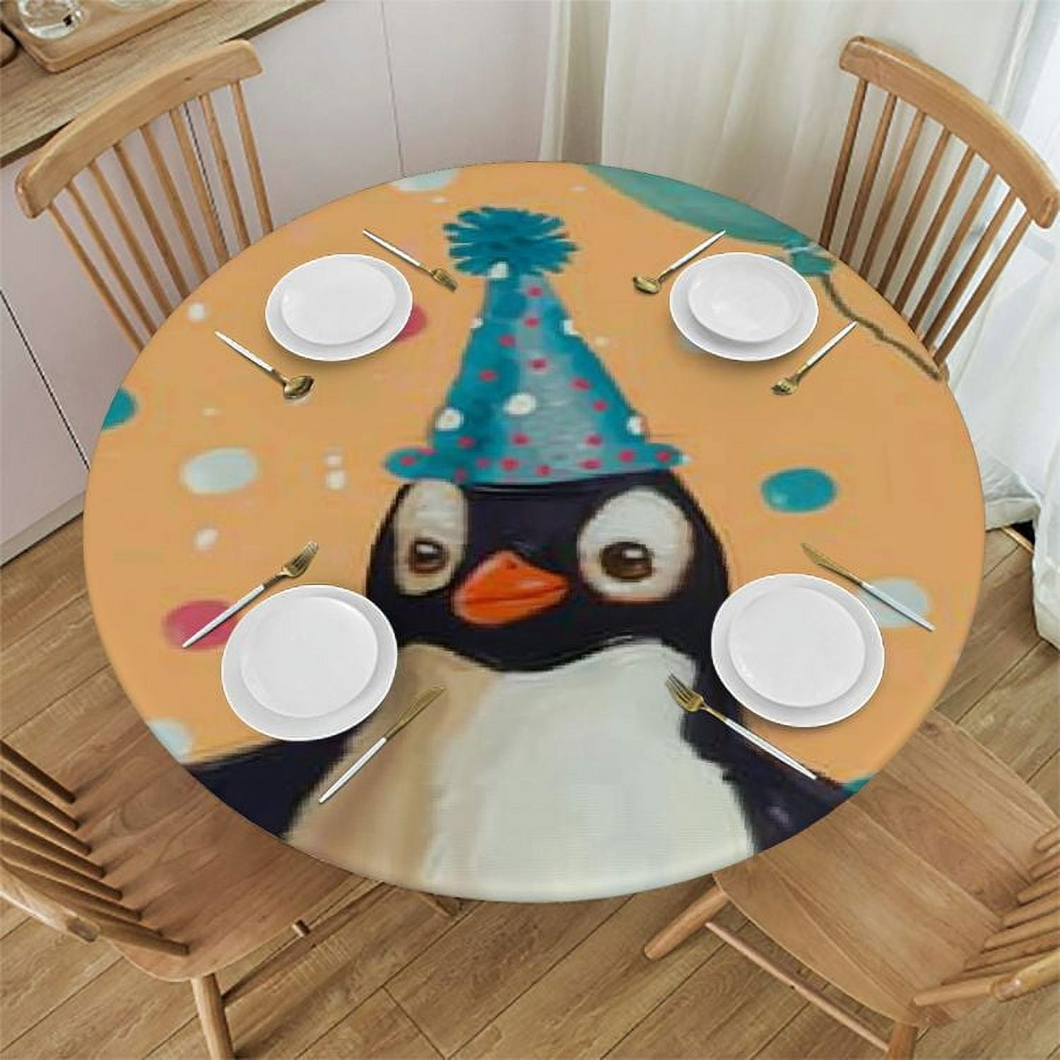 QKZF Happy Birthday Pattern Round Tablecloth,Cartoon Penguin Theme ...