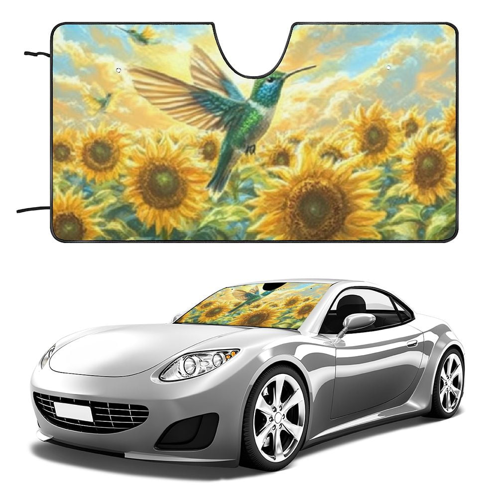 QKZF Hummingbird Print Car Front Window Sunshade Sunflower Auto ...