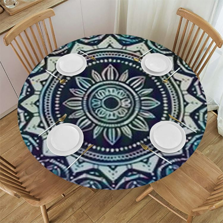 QKZF Navy Teal Mandala Table Cloth Flower Textures Ethnic Symbol ...