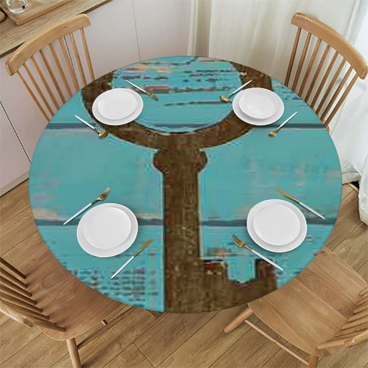 QKZF Ocean Wooden Texture Fitted Tablecloth Round with Elastic Edged ...