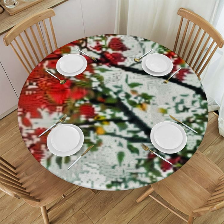 QKZF Paris Eiffel Tower Maple Oil Painting Round Tablecloth Elastic ...