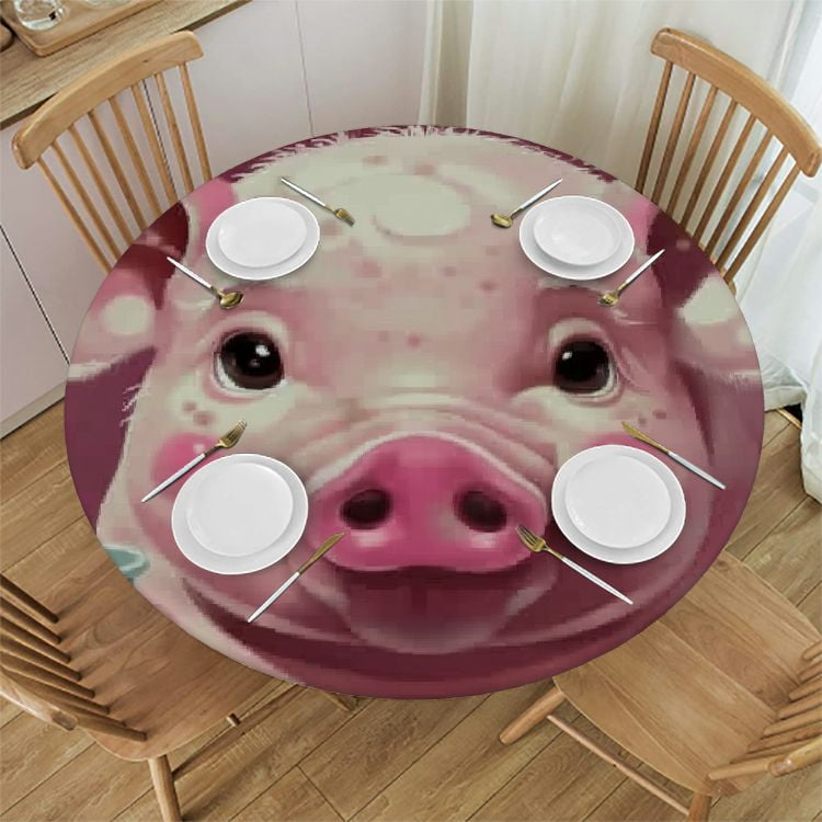 QKZF Pink Cute Pig Round Tablecloth â€“ Fabric for Indoor Outdoor ...