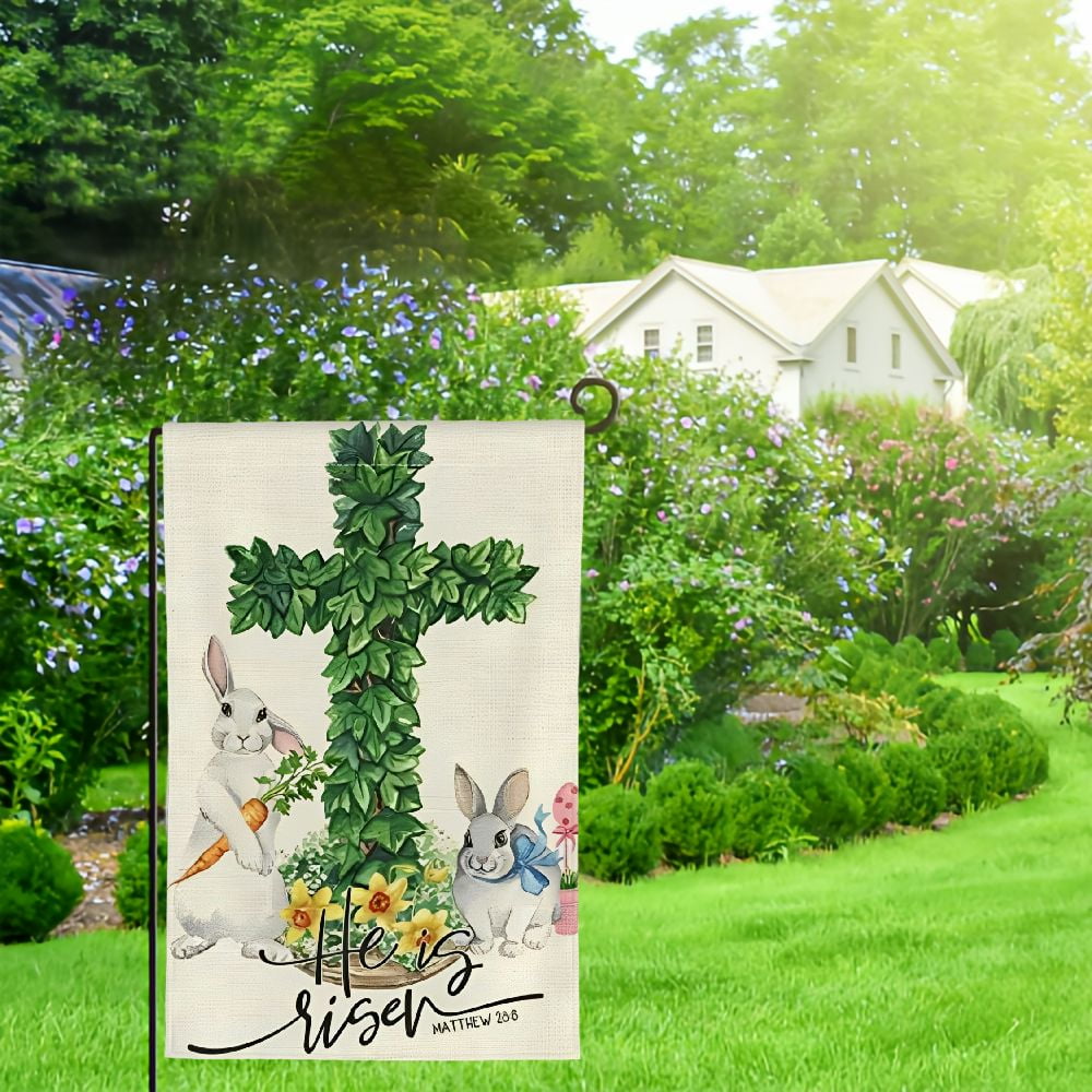 QKZF He is Risen Easter Garden Flag Double Sided, Spring Easter Bunny ...