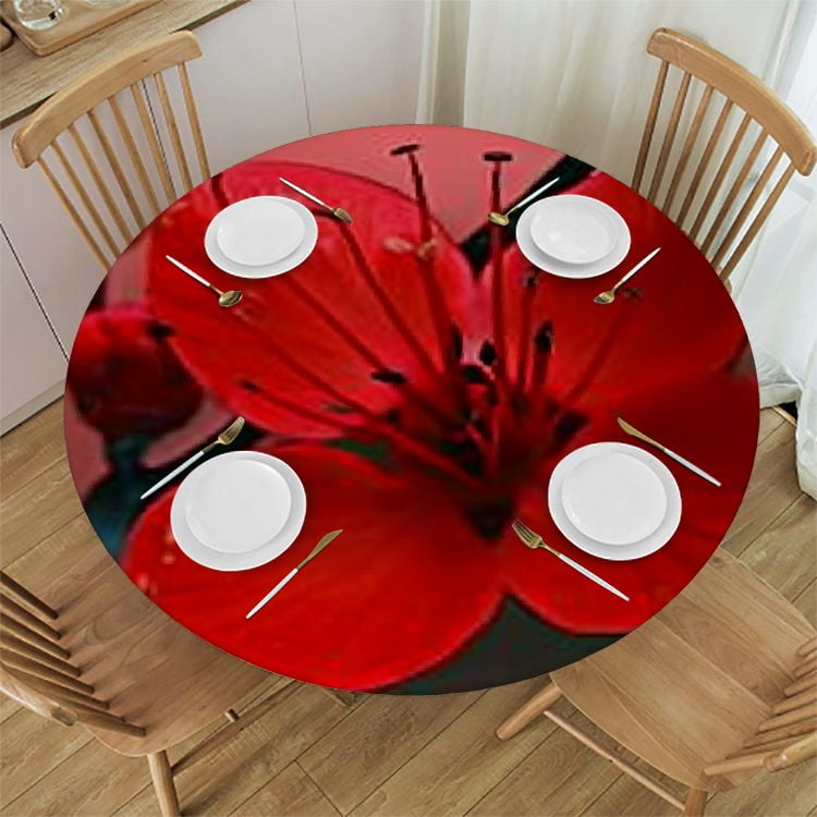 QKZF Round Tablecloth for Dining Table Fabric Table Cover Red Cherry ...