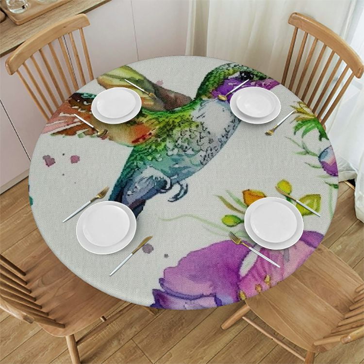 QKZF Round Tablecloth Fitted Table Cloth with Elastic Edge for Round ...