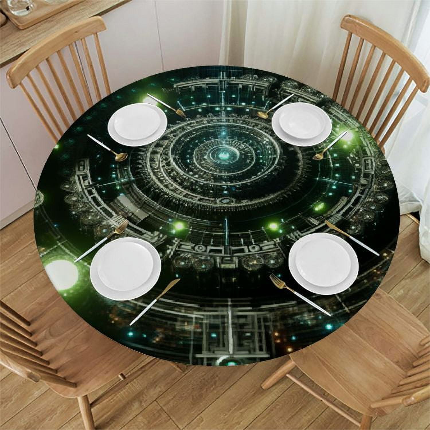 QKZF Round Tablecloth Fitted Table Cover with Elastic Edged Animal ...