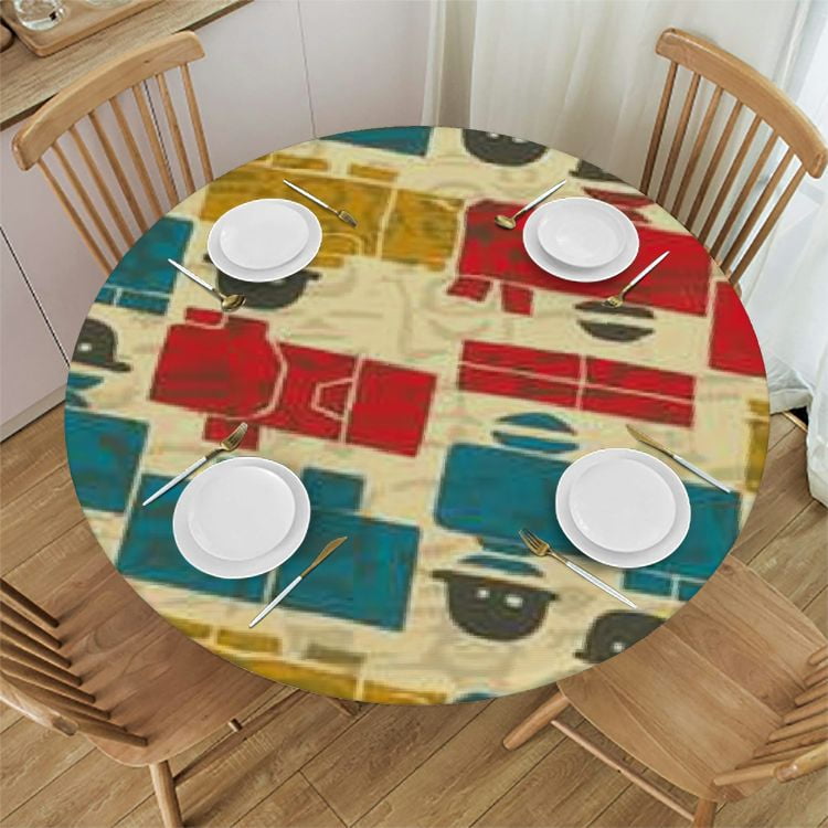 QKZF Round Tablecloth, Simple Colorful Cartoon Design Pattern with ...
