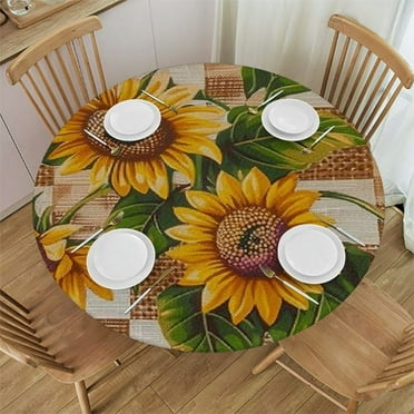 Round Waterproof Table Cover Elastic Tablecloth Vinyl Fitted Table ...