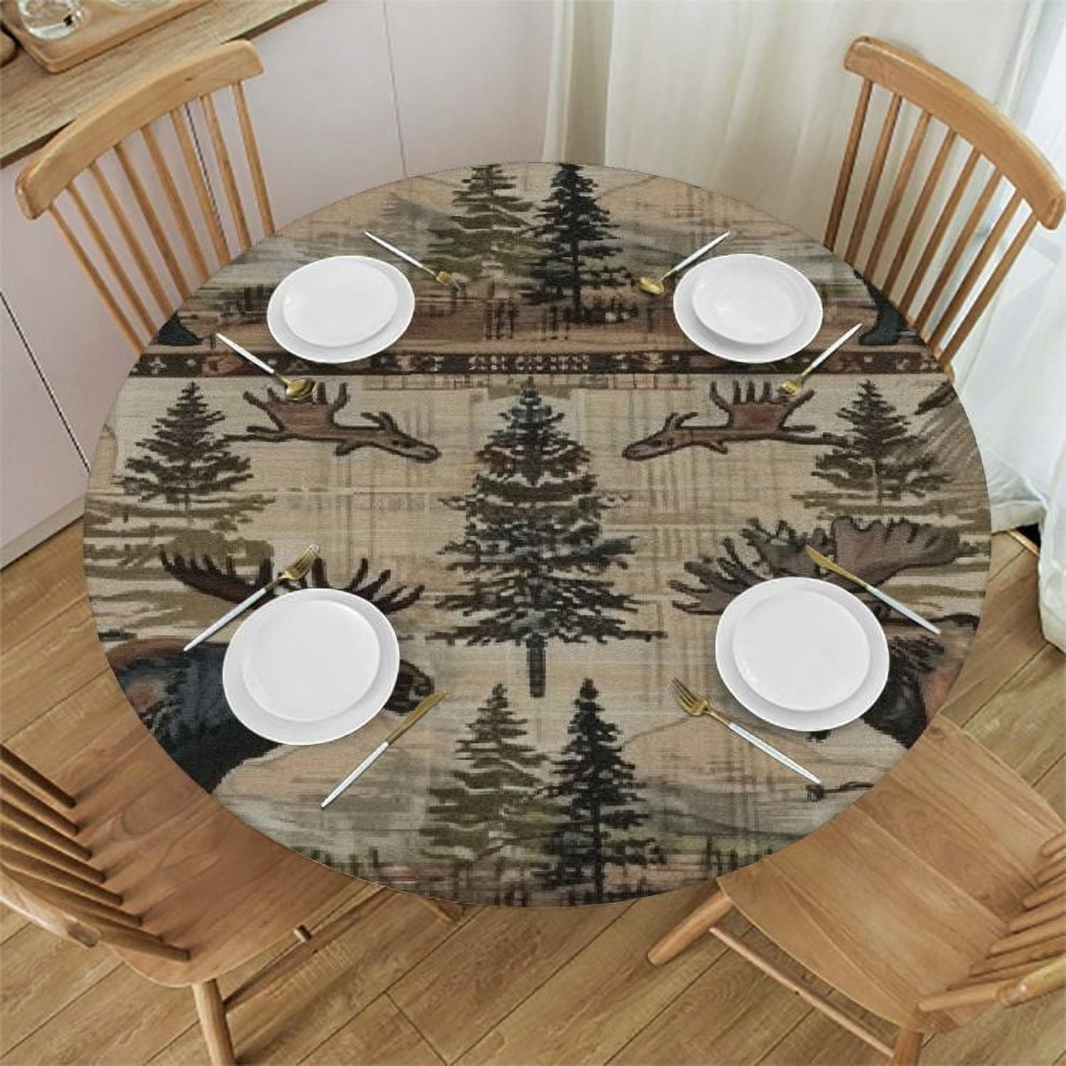 QKZF Rustic Bear Moose Deer Tablecloth, Vintage Bear Country Rustic ...