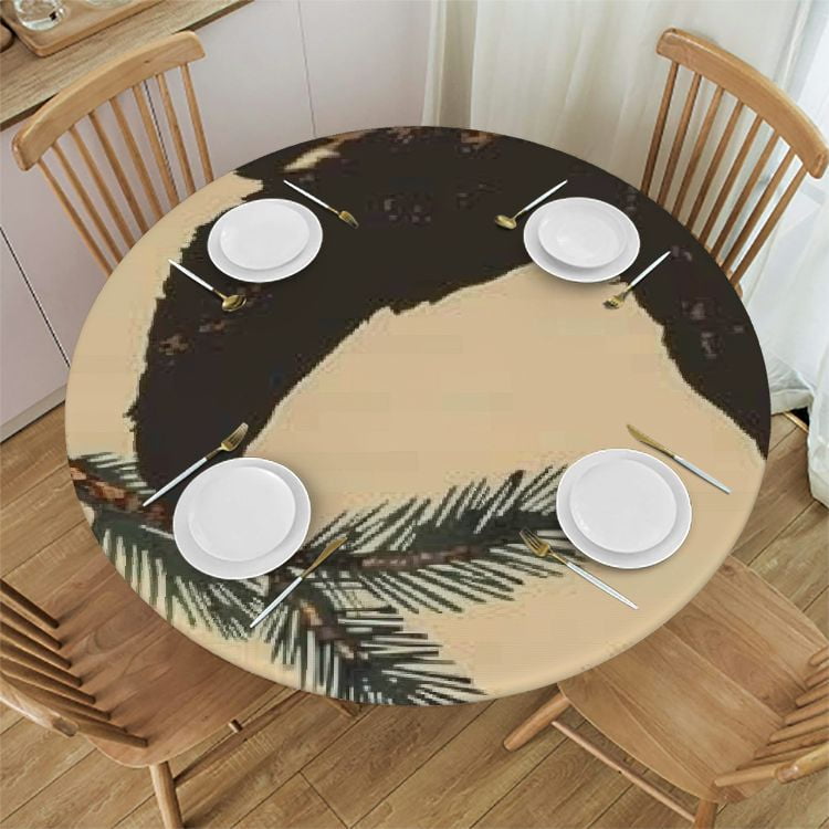 QKZF Rustic Cabin Bear Tablecloth Round - Vintage Bear Table Cloth ...