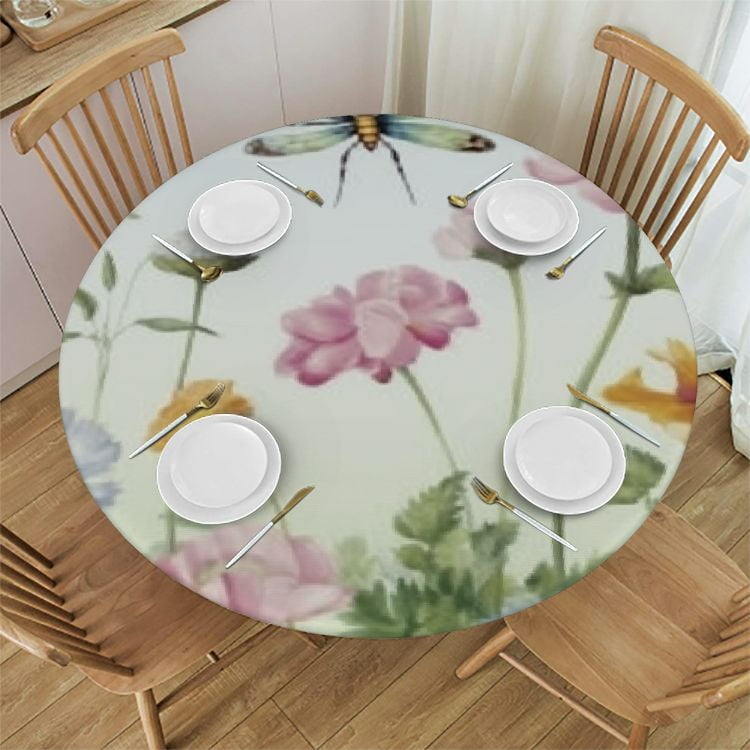 QKZF Spring Floral Round Fitted Tablecloth with Elastic Waterproof ...