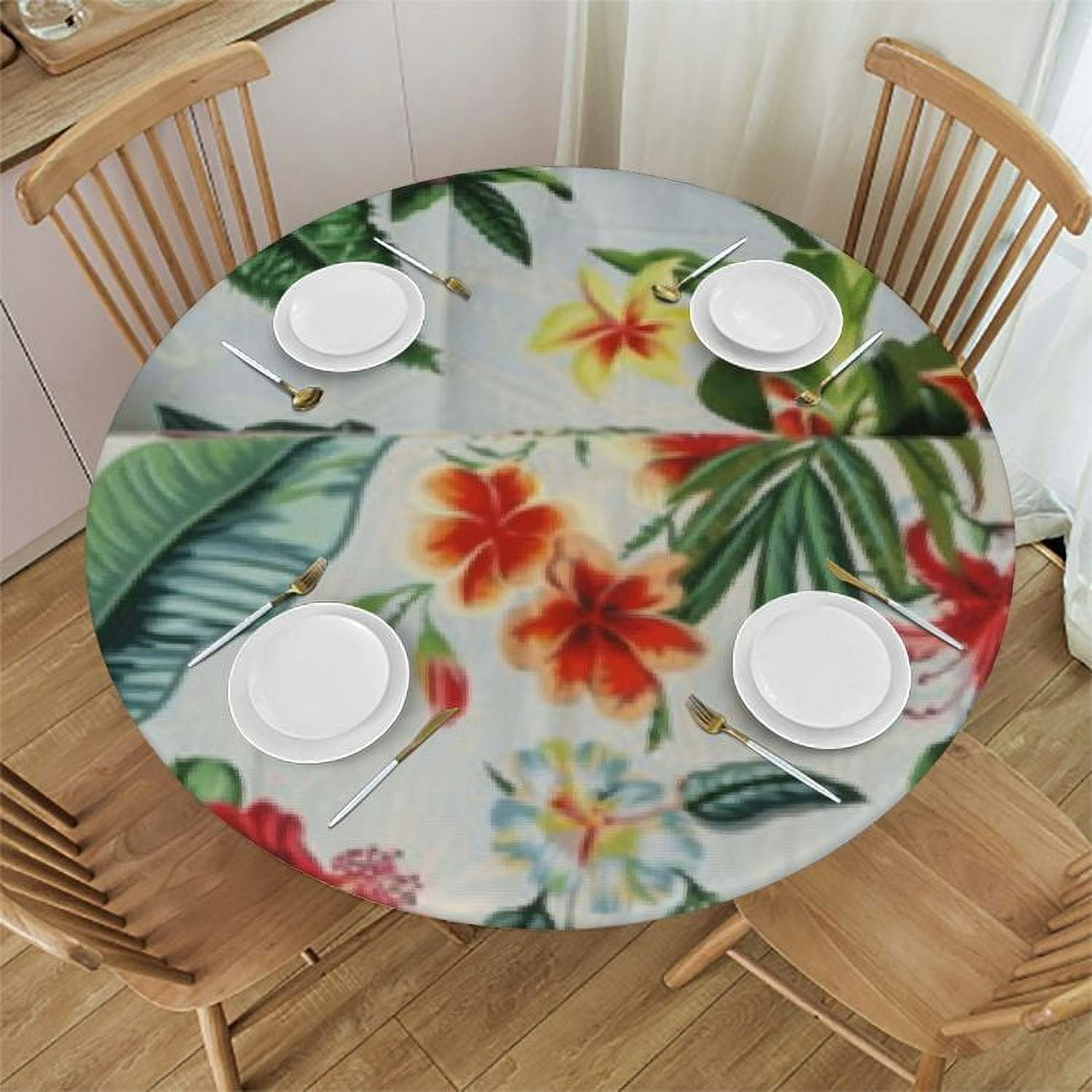 QKZF Spring Summer Round TableclothButterfly Spring Summer Palm Leaves ...