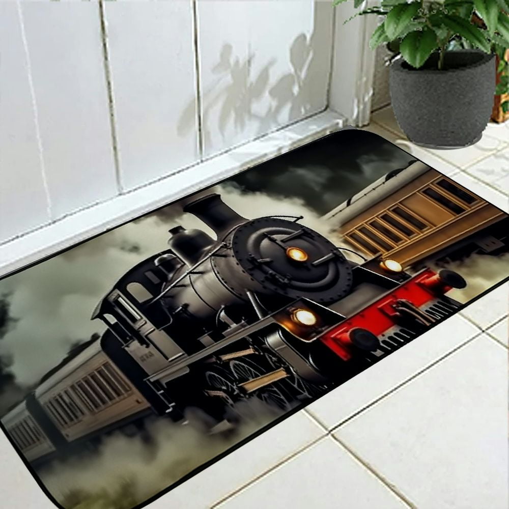 QKZF Steam Locomotive Train Door Mat Welcome, Outside Door Mats for ...