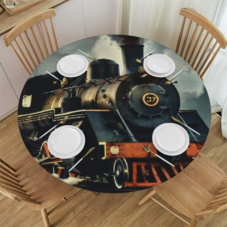 QKZF Steam Locomotive Train Round Tablecloth â€“ Versatile Table Cloth ...