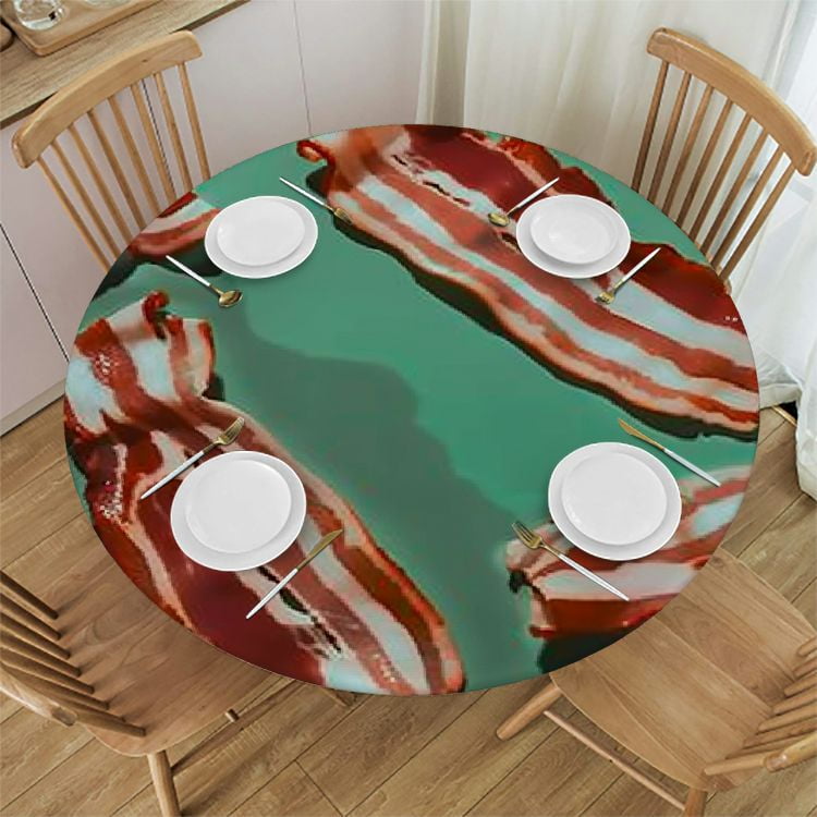 QKZF Streaky Bacon Pattern Round Tablecloths Polyester for BBQ, Buffet ...
