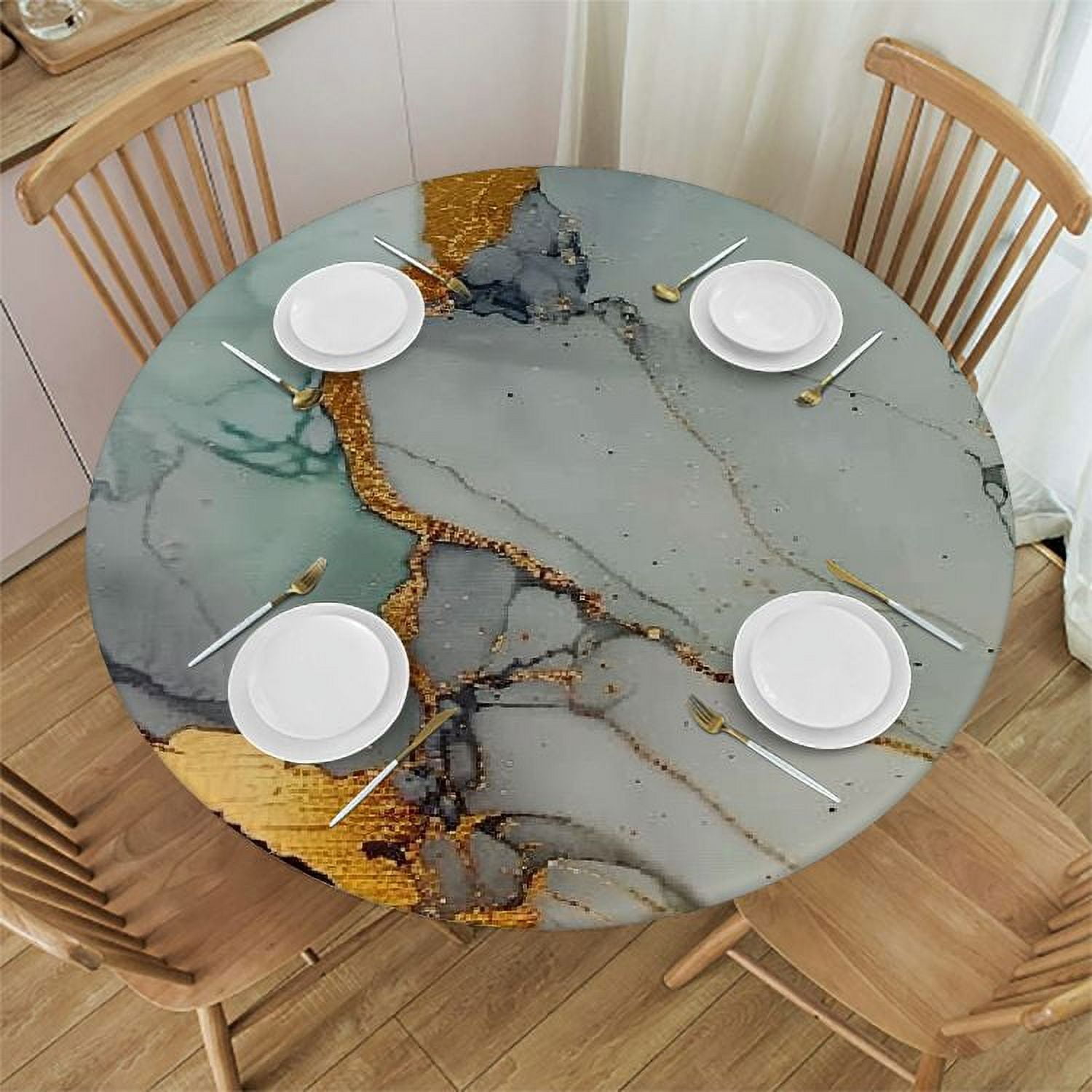 QKZF Stretch Fitted Table Covers for Tables - Waterproof Wipeable ...