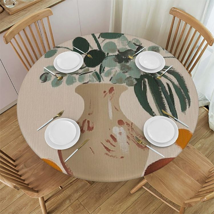 QKZF Table Covers with Elastic Edge, Mid Century Leaf Vase Abstract ...