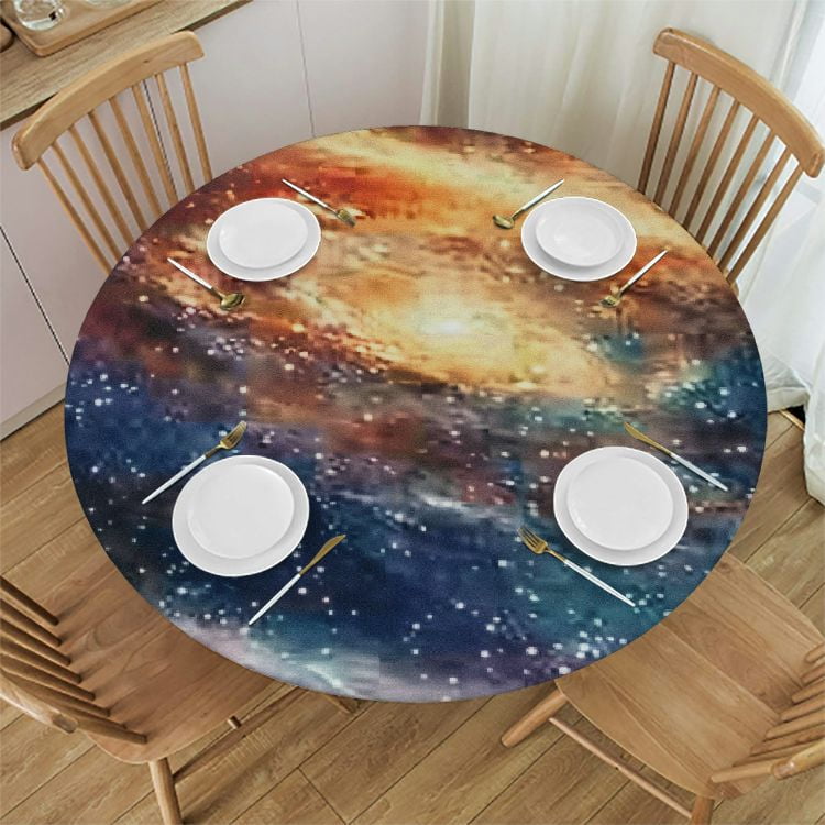 QKZF Tablecloth Round Incredibly Starry Night Blue Waterproof Wipeable ...