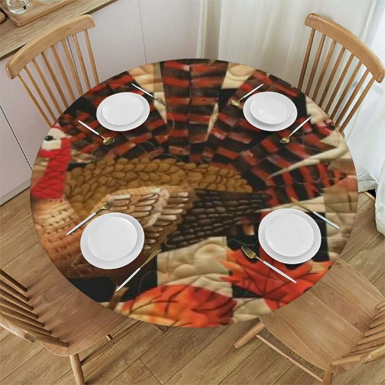 QKZF Thanksgiving Round Tablecloth- " Fall Turkey Pumpkin Sunflowers ...