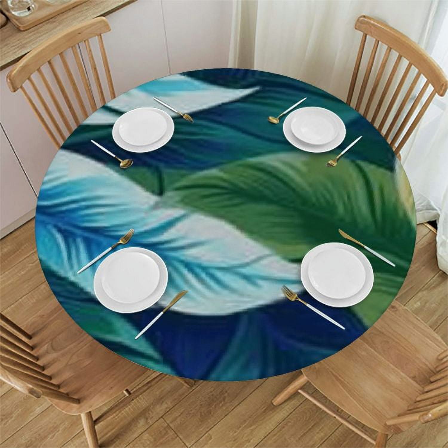 QKZF Tropical Palm Leaves Round Tablecloth Elastic Fitted Table Cover ...