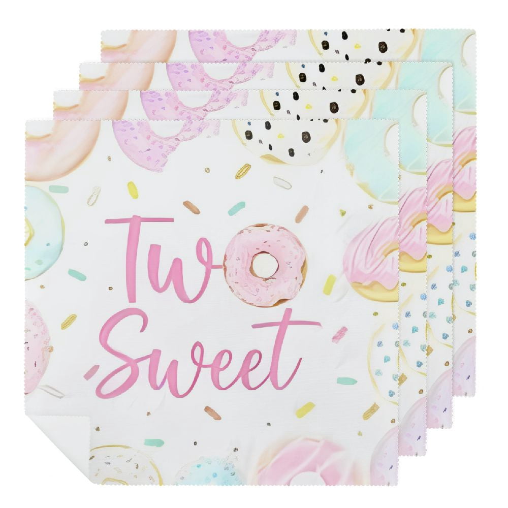 QKZF Two Sweet Doughnut Birthday Party Cloth Napkins Supplies Doughnut ...