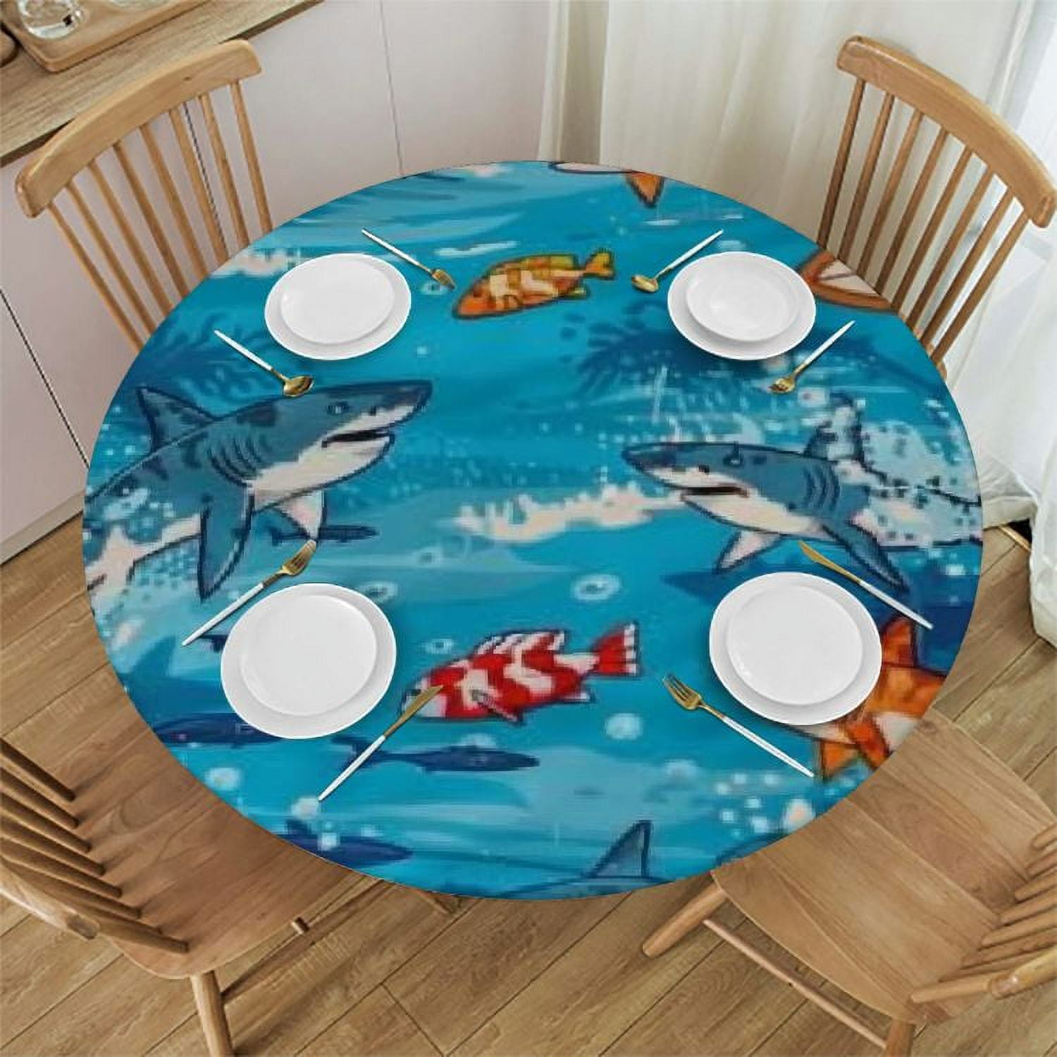 QKZF Undersea Whale Round Tablecloth –Water Repellent Fabric Round ...