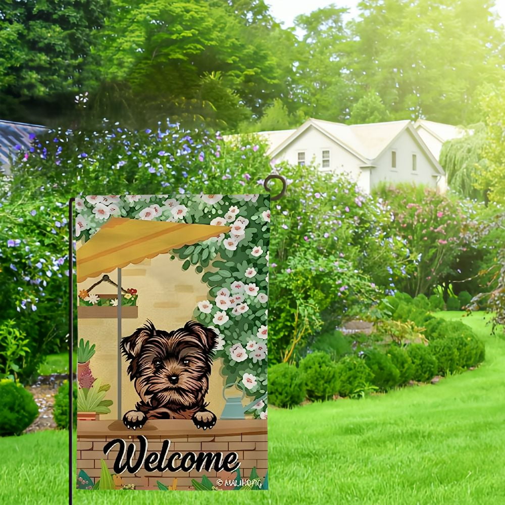 QKZF Welcome Dog Garden Flag Dog Romantic Floral Yard Farmhouse ...