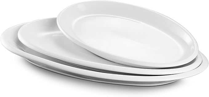 QLANS Large Serving Platter, 16"/14"/12" Oval Platters Oven Safe, White ...