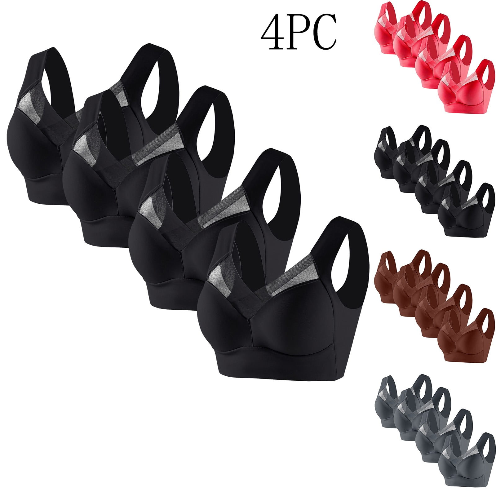 QLEICOM Push Up Bra,Bras for Women No Underwire,4 Pack Wireless Cami ...