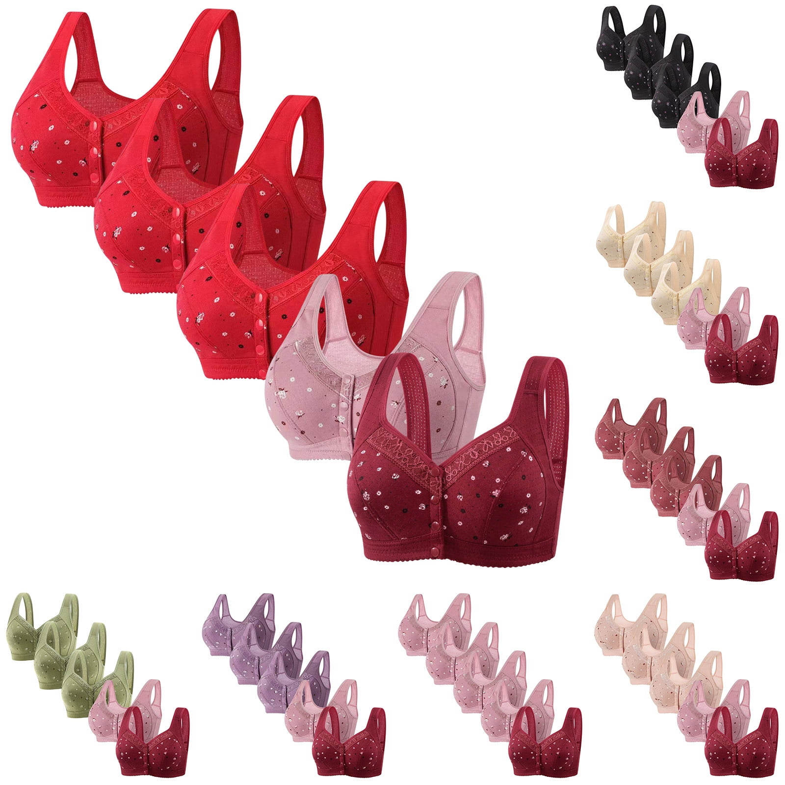 QLEICOM Push Up Bra,Bras for Women No Underwire,5 Pack Plus Size ...