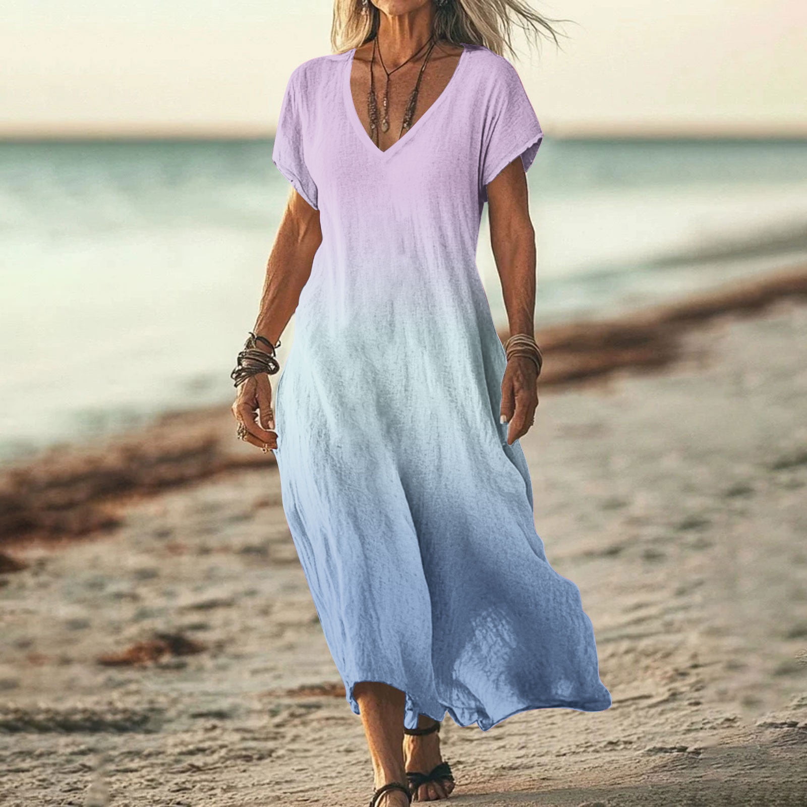 QLEICOM Summer Dresses for Women 2025, Plus Size Casual Boho Dress ...