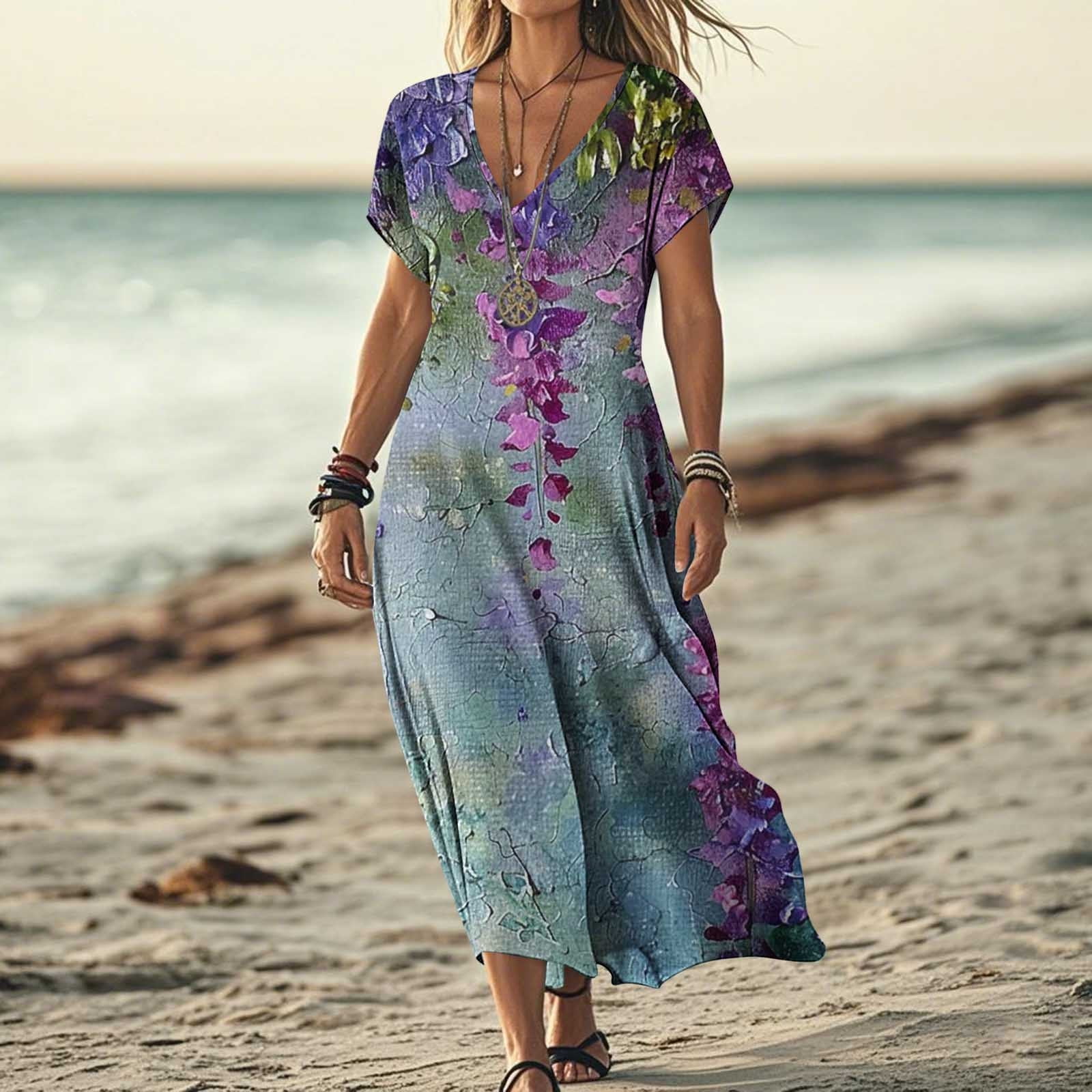 QLEICOM Summer Dresses for Women 2025, Plus Size Casual Boho Dress ...