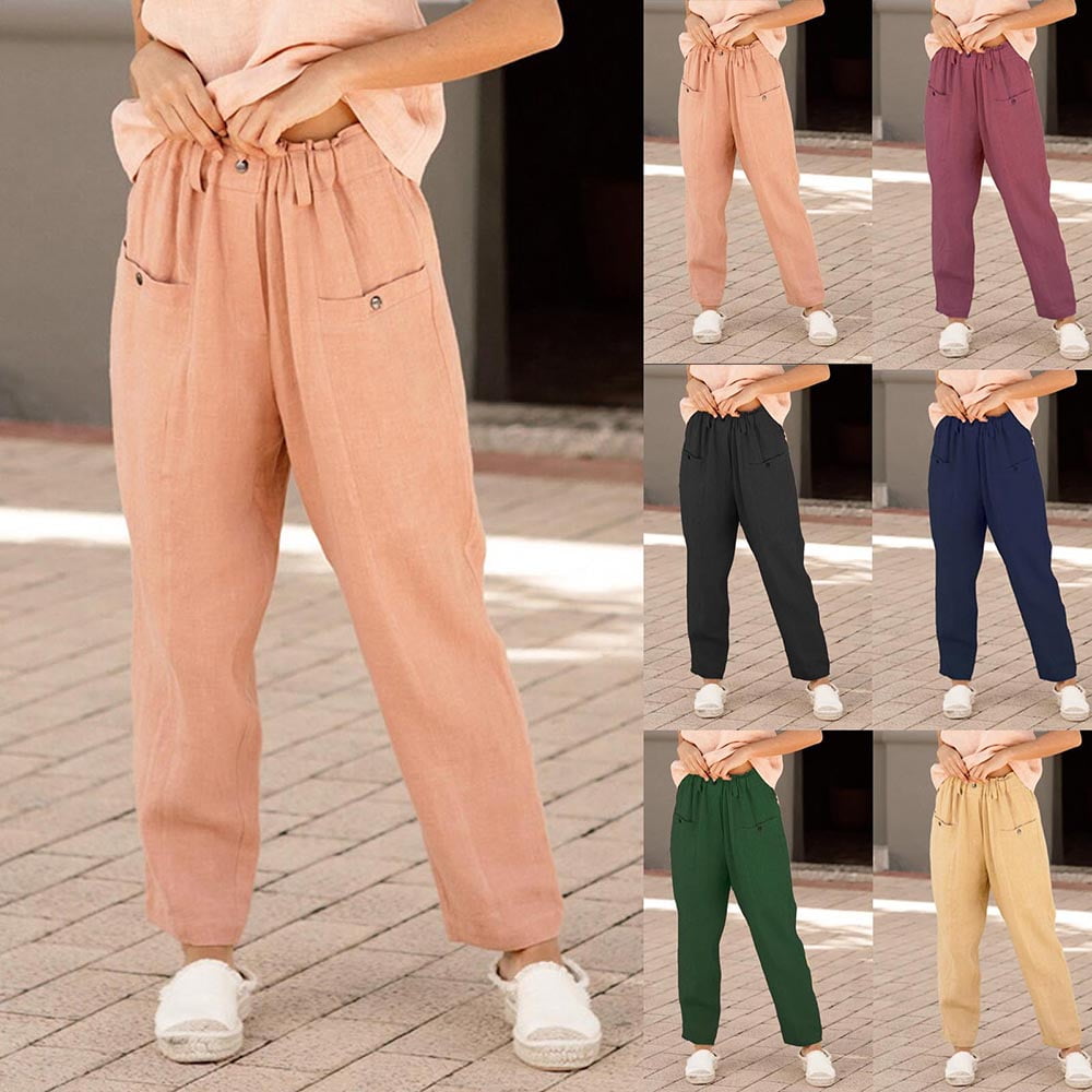 QLEICOM Womens Slacks Women's Wrinkle Free Relaxed Fit Straight Leg ...