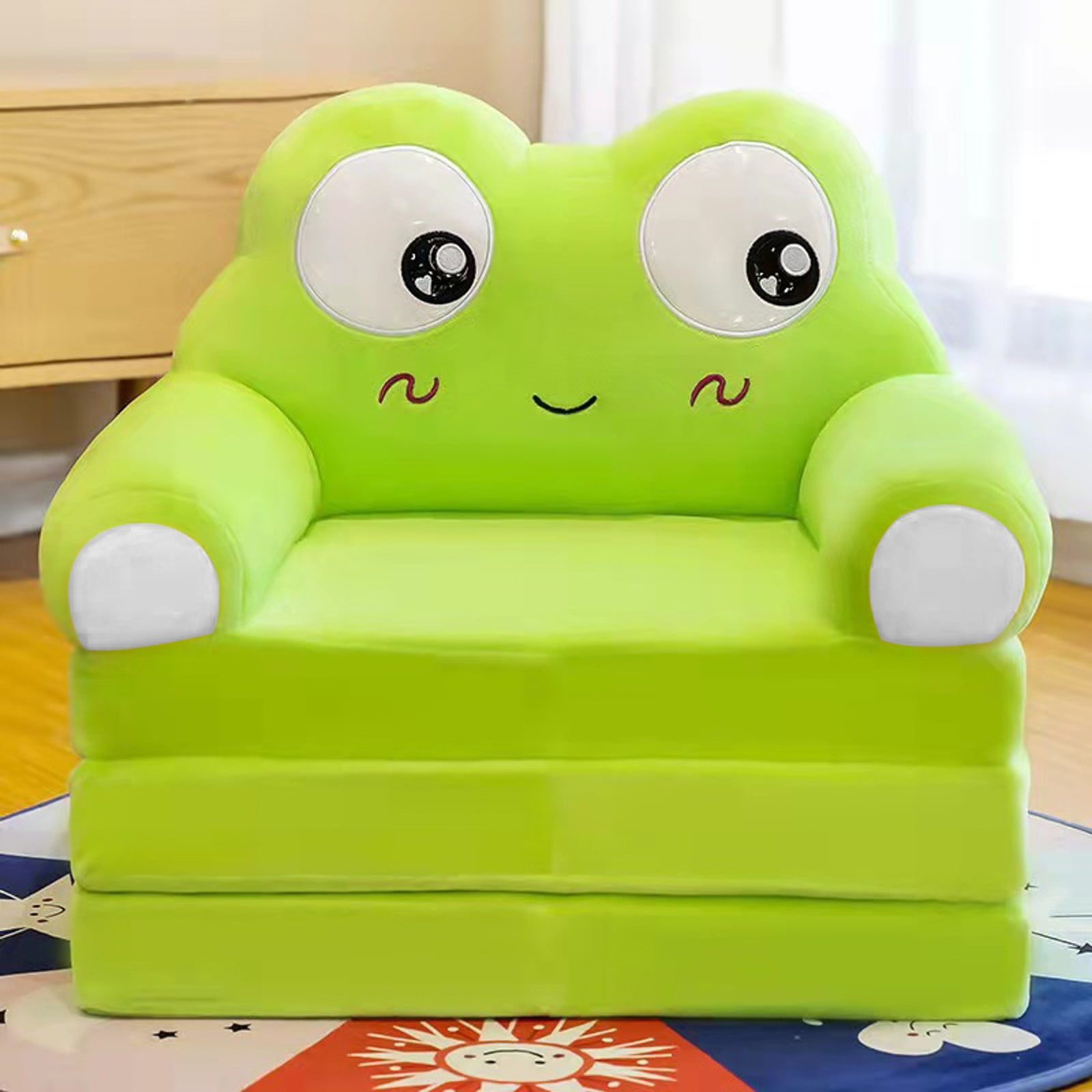 QLFSCXG Big-Eyed Frog Plush 2 In 1 Foldable Kids Sofa Backrest Armchair ...