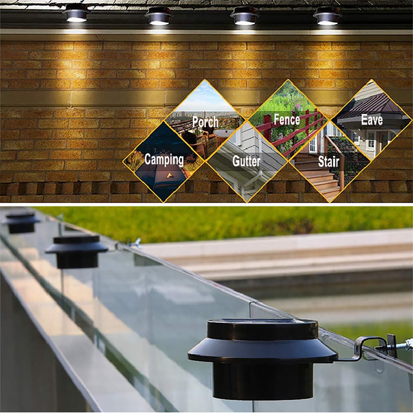 QLFSCXG Solar Gutter Lights, Outdoor Led Waterproof Solar Deck Fence ...