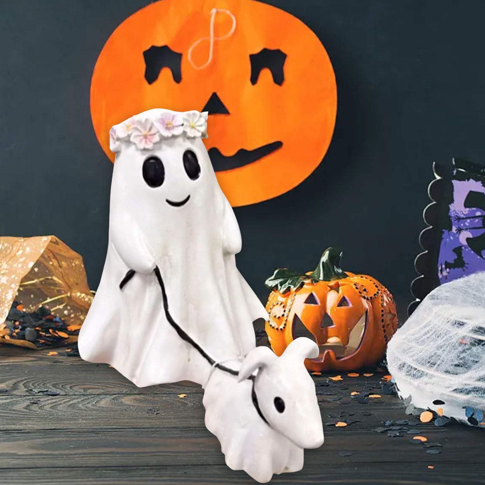 QLQ Spooky Ghost Walking Dog Statue - Halloween Tabletop Decor for Pet ...