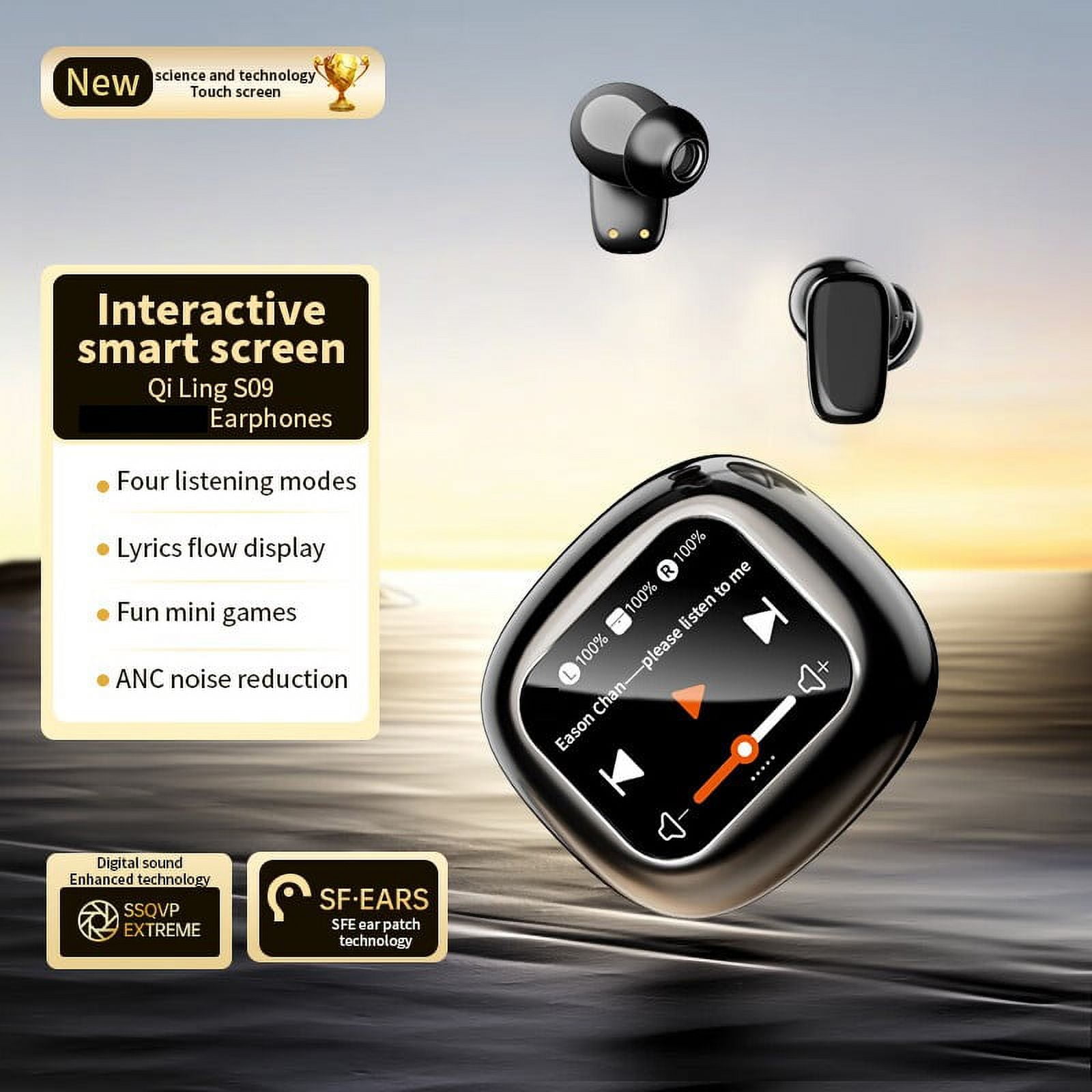 QLS09 Intelligent Large Screen Wireless Bluetooth Headphones Noise Reduction And High Power ...